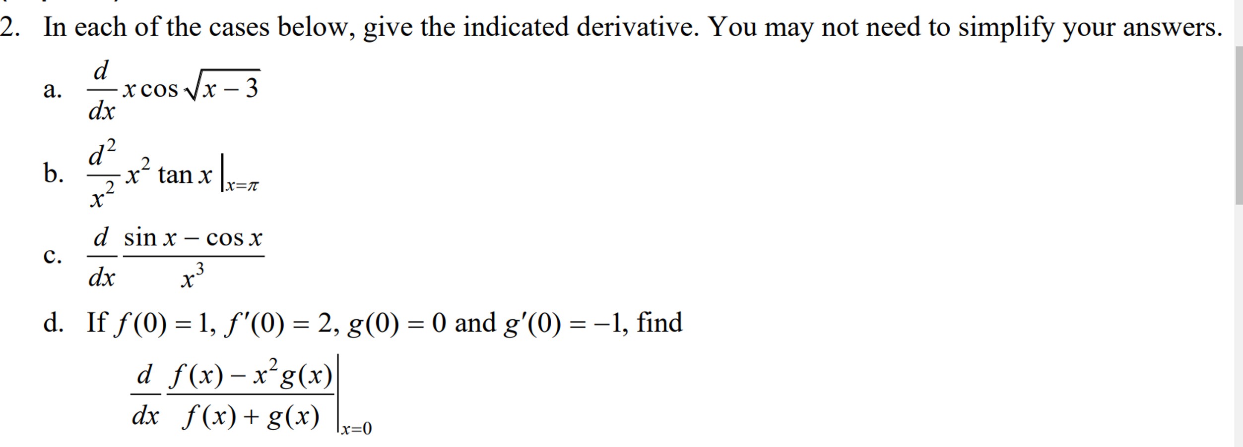 Solved In each of the cases below, give the indicated | Chegg.com