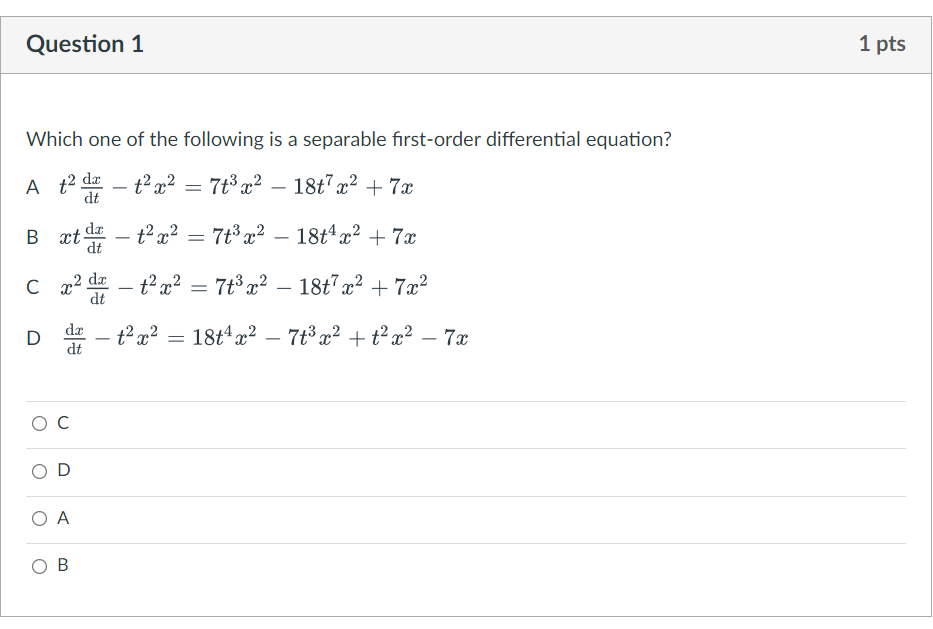 Solved Question 1 Which one of the following is a separable | Chegg.com