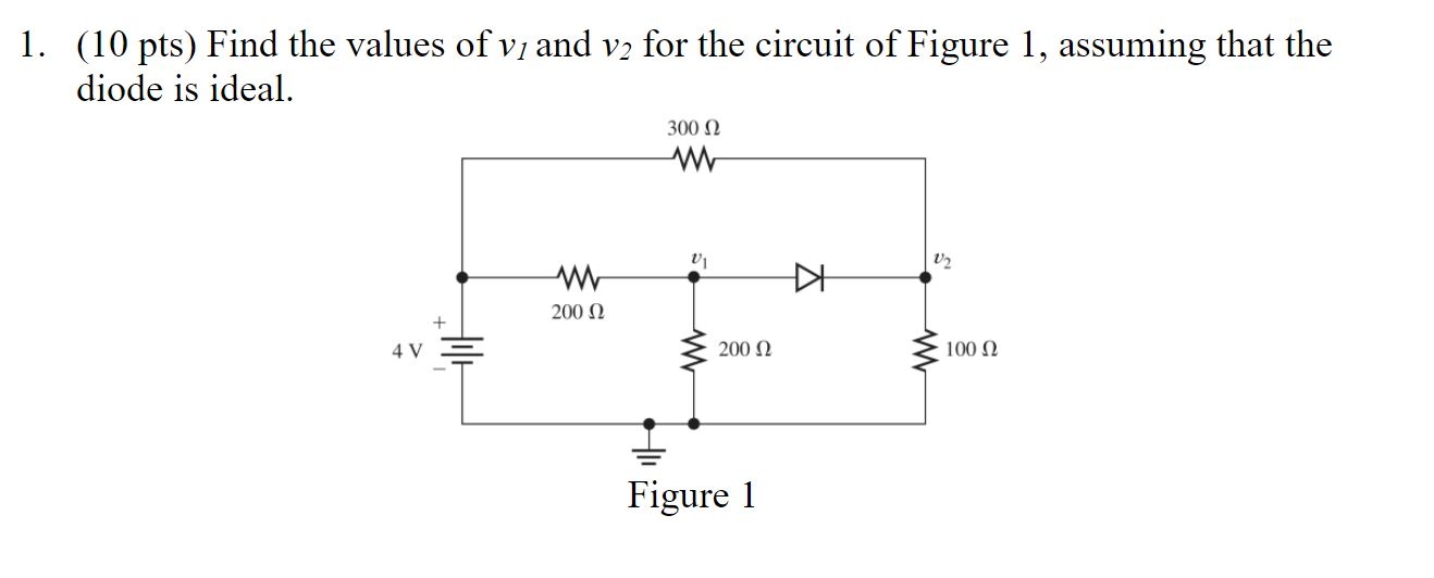 Solved 1. (10 pts) Find the values of vị and v2 for the | Chegg.com