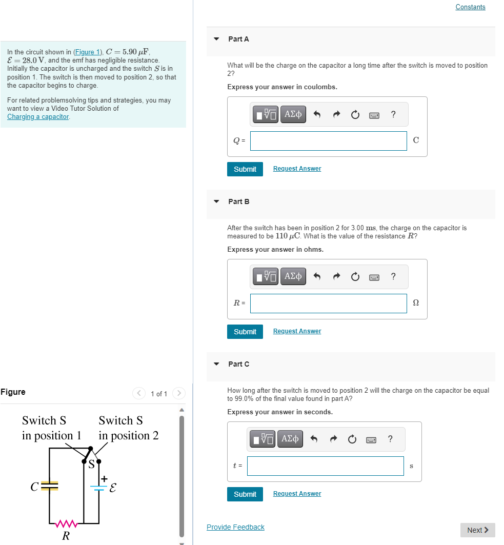 Solved In the circuit shown in (Figure 1), C=5.90μF, E=28.0 | Chegg.com