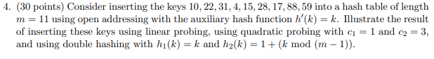Solved 4. (30 points) Consider inserting the keys 10, 22, | Chegg.com