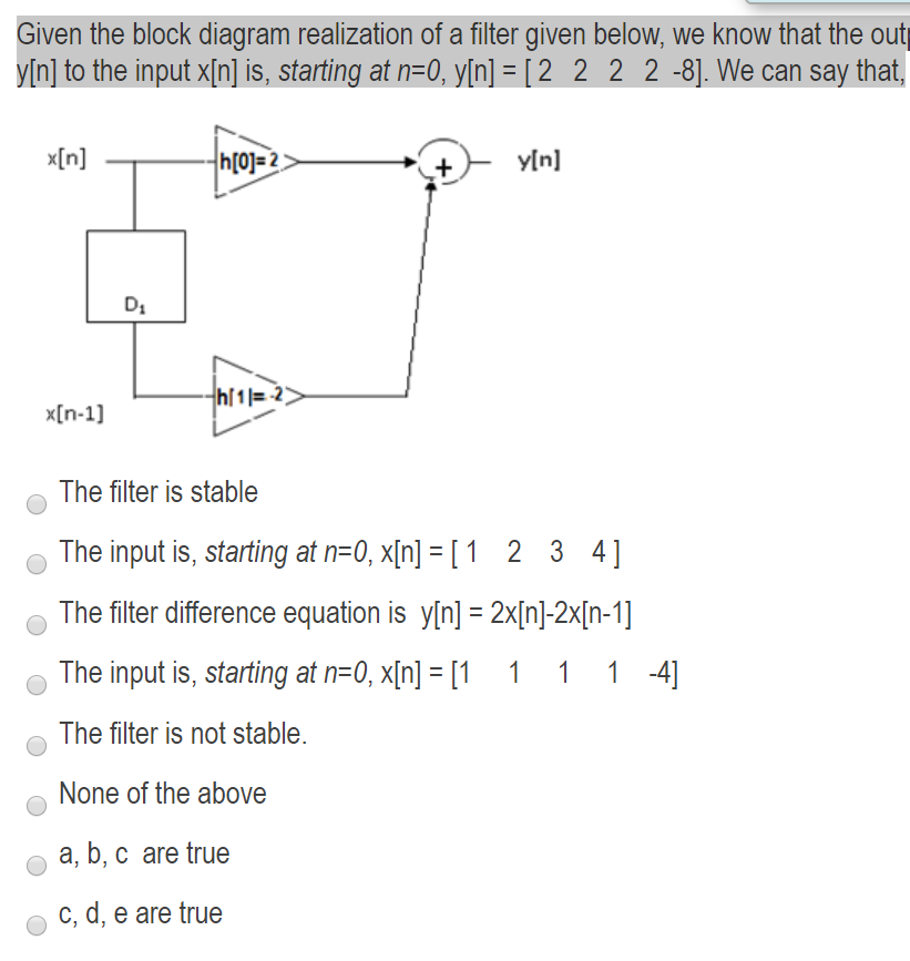 Solved Given the block diagram realization of a filter given | Chegg.com