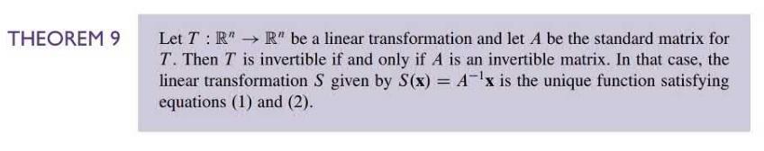 Solved THEOREM 9 Let T:Rn→Rn be a linear transformation and | Chegg.com