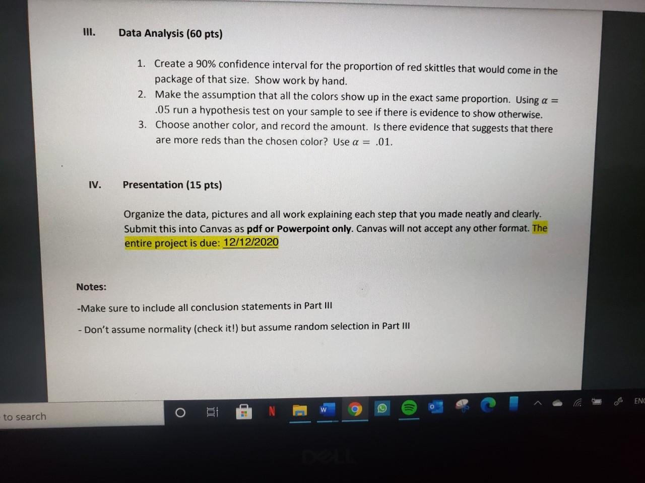 Skittles Project 100 pts (10% of grade) 1. Data | Chegg.com