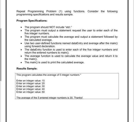 Solved Repeat Programming Problem 1 Using Functions 7688
