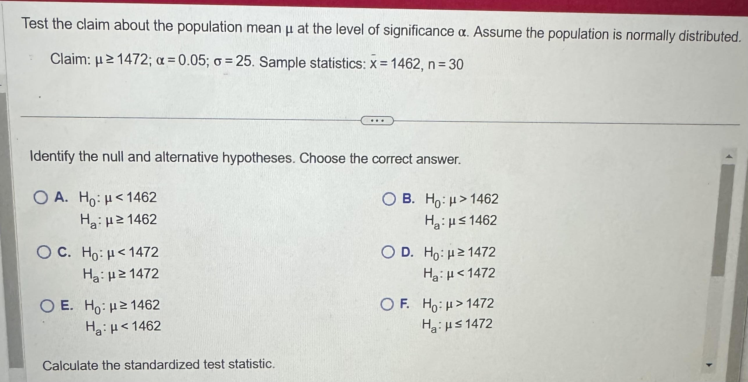 Solved Test the claim about the population mean μ at the | Chegg.com
