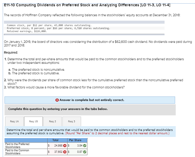Solved E11-10 Computing DIvidends on Preferred Stock and | Chegg.com