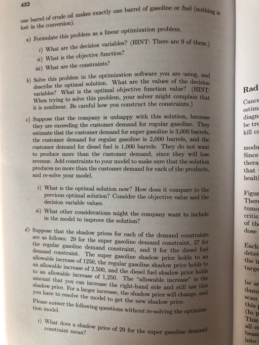 Solved Gasoline Blending One of the earliest and most | Chegg.com