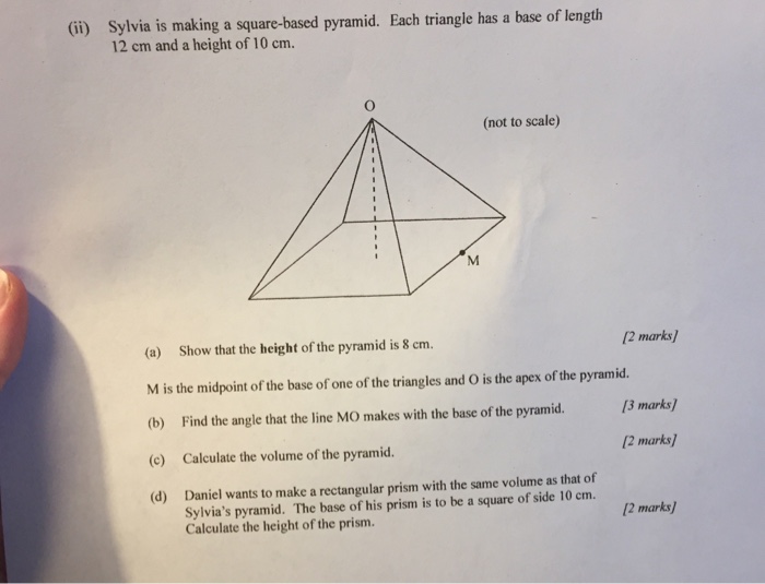 Solved Sylvia is making a square-based pyramid. 12 cm and a | Chegg.com