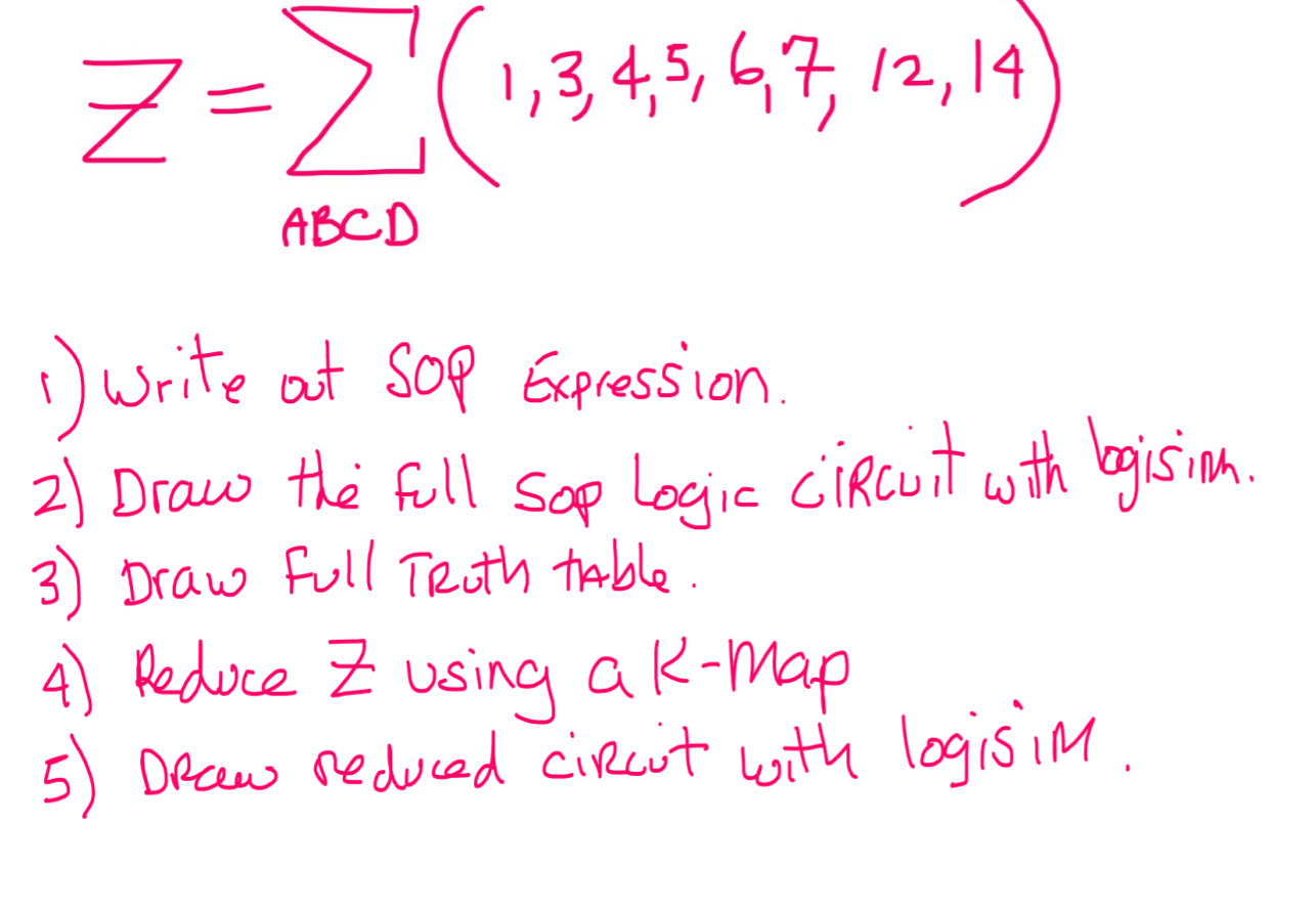 Solved Z=1345,6,7,12,14 ABCD 1) write at sop Expression 2) | Chegg.com
