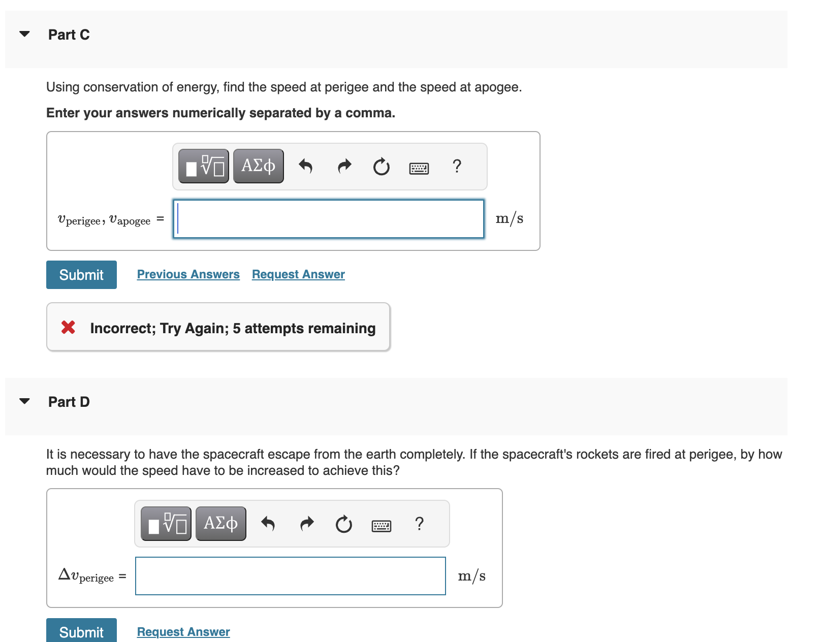 Solved Consider a spacecraft in an elliptical orbit around | Chegg.com