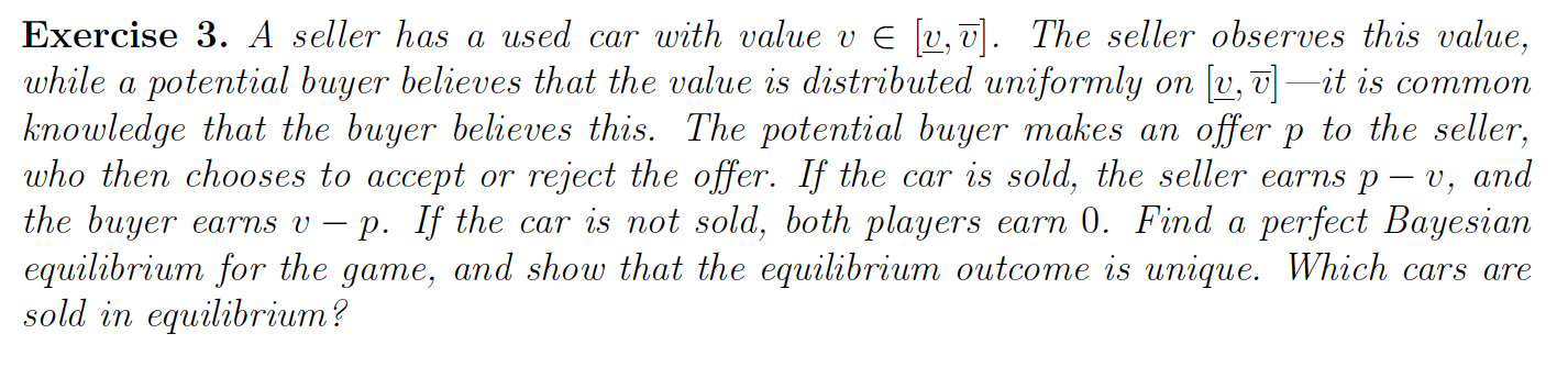 Solved Exercise 3. A seller has a used car with value | Chegg.com