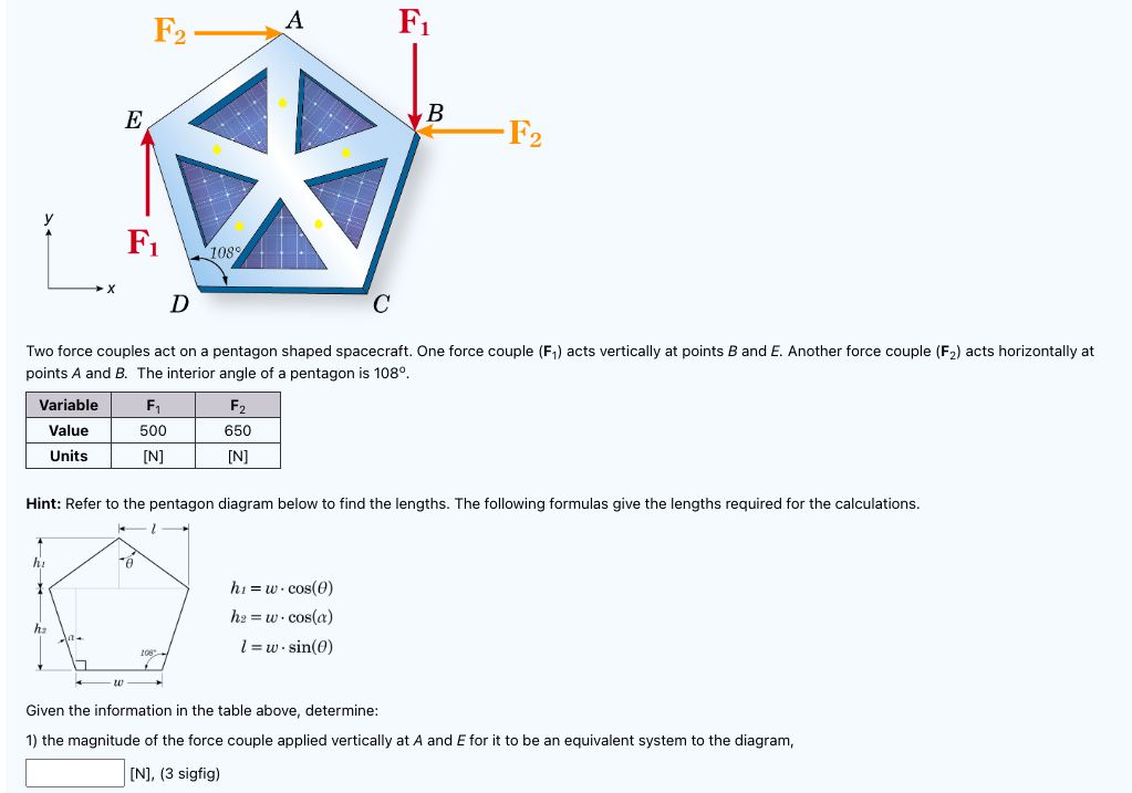 Solved Two force couples act on a pentagon shaped | Chegg.com