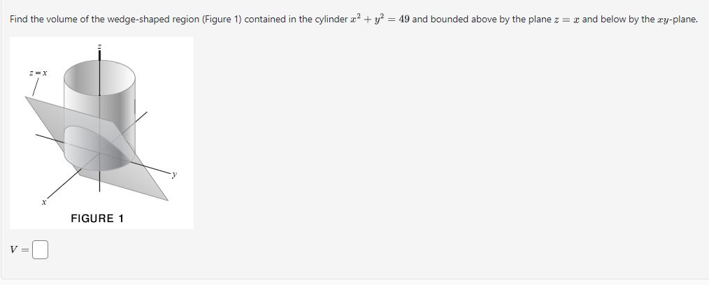 Solved Find the volume of the wedge-shaped region (Figure 1) | Chegg.com