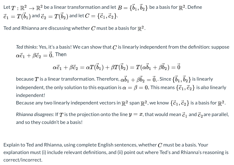 Solved Let T:R2 → R2 be a linear transformation and let B = | Chegg.com
