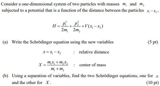 Solved Consider a one-dimensional system of two particles | Chegg.com