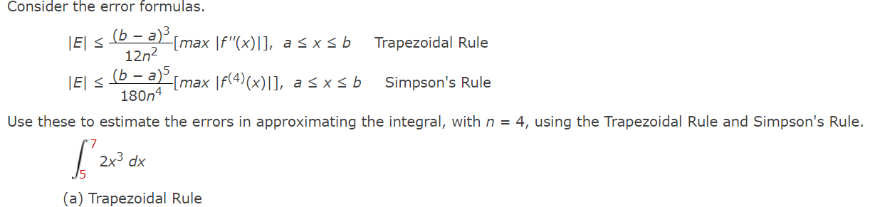 Solved Consider the error formulas. - Trapezoidal Rule El S | Chegg.com