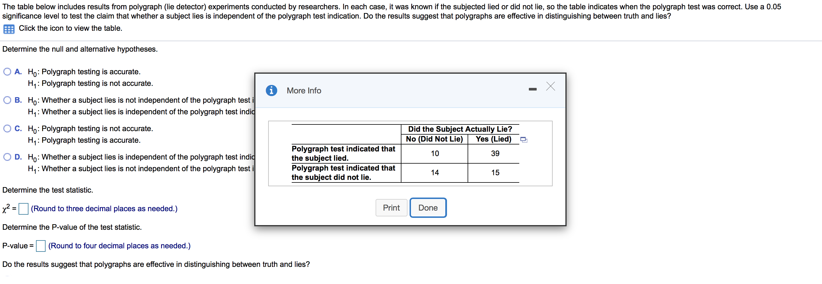 Solved The table below includes results from polygraph (lie | Chegg.com