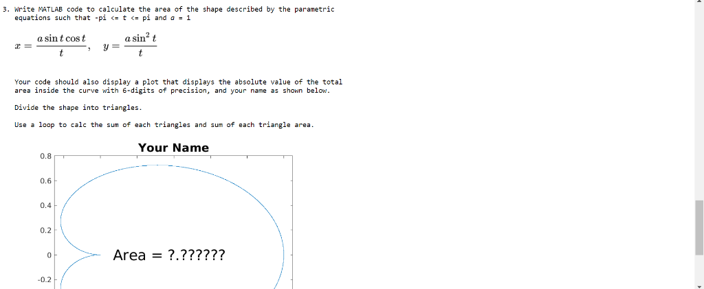 3. Write MATLAB code to calculate the area of the | Chegg.com