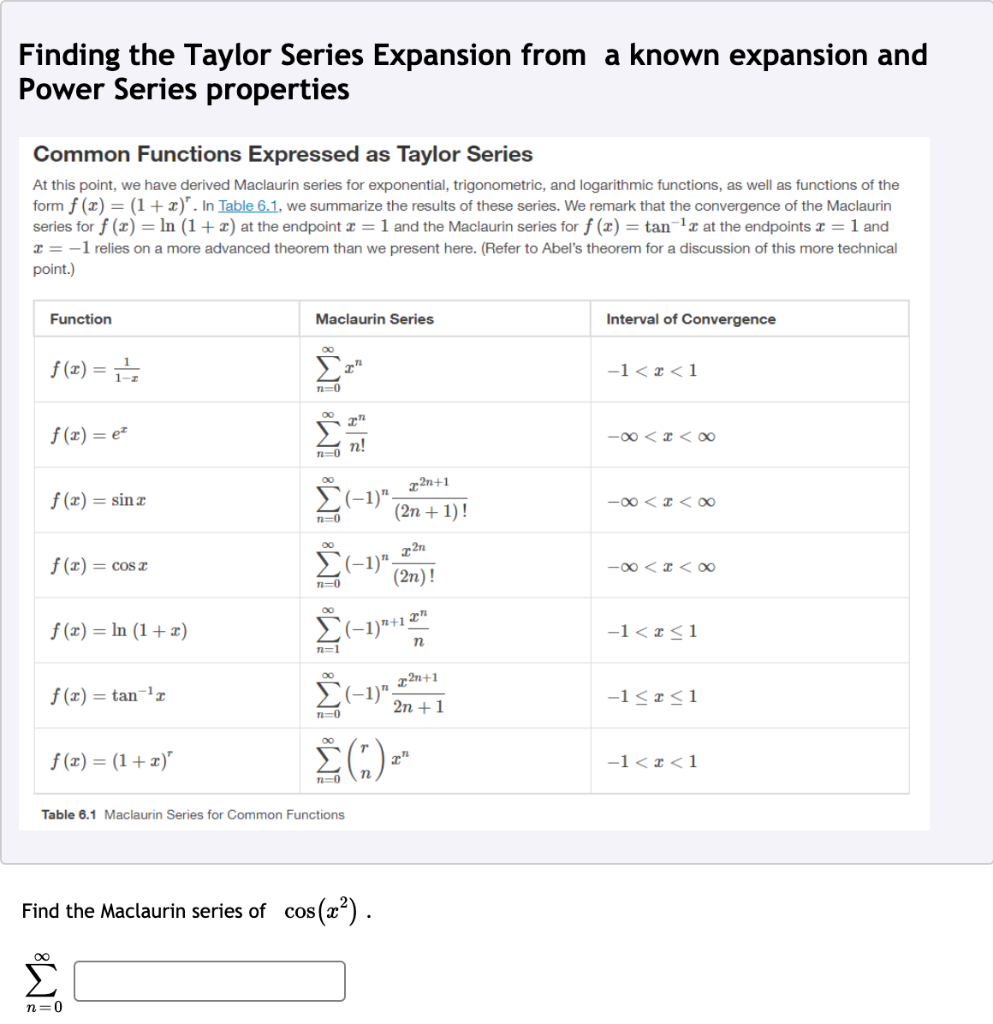 Solved Finding the Taylor Series Expansion from a known | Chegg.com