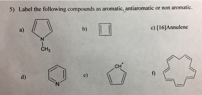 [Solved]: Label the following compounds as aromatic, antiar