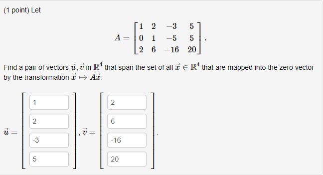 Solved Find a pair of vectors u⃗ ,v⃗ in R4 that span the set | Chegg.com