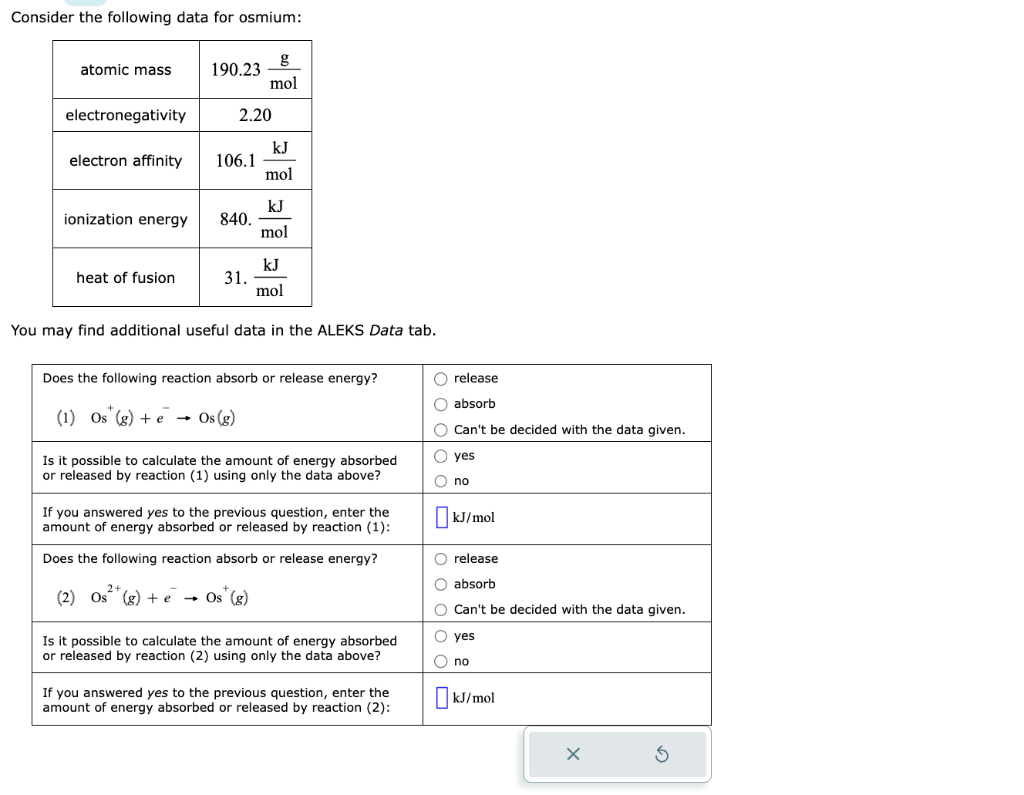 Solved Consider the following data for osmium: You may find | Chegg.com