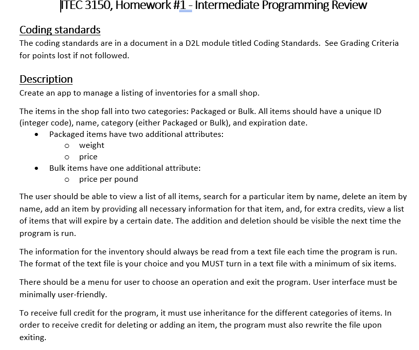 Solved Itec 3150 Homework 1 Intermediate Programming