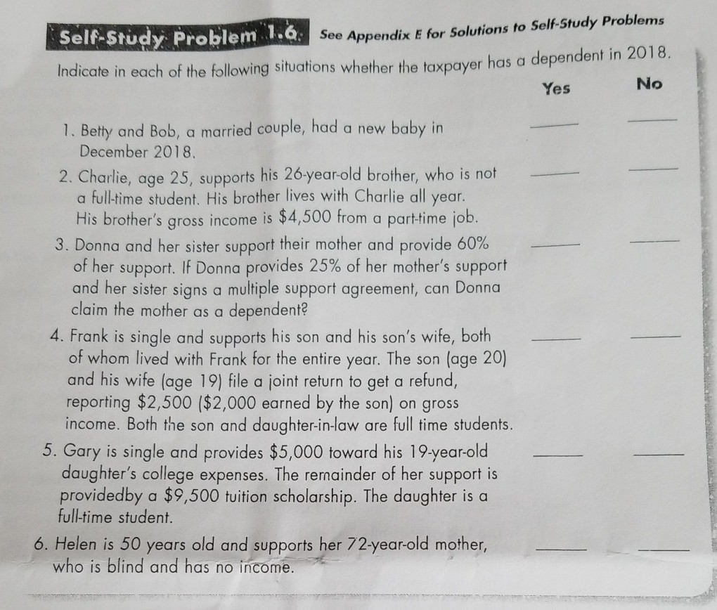 Solved Self-Study Problem 1.6 Indicate in each of the | Chegg.com