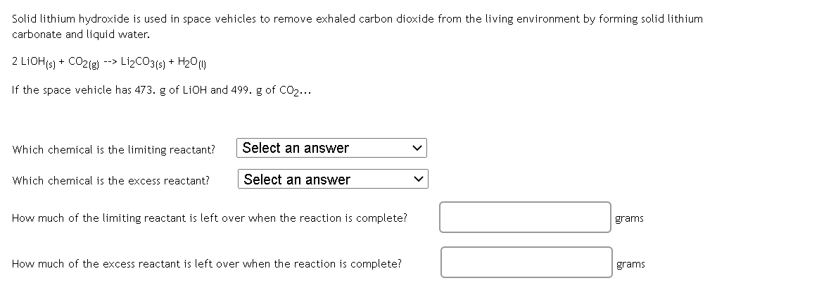 Solved Solid lithium hydroxide is used in space vehicles to | Chegg.com