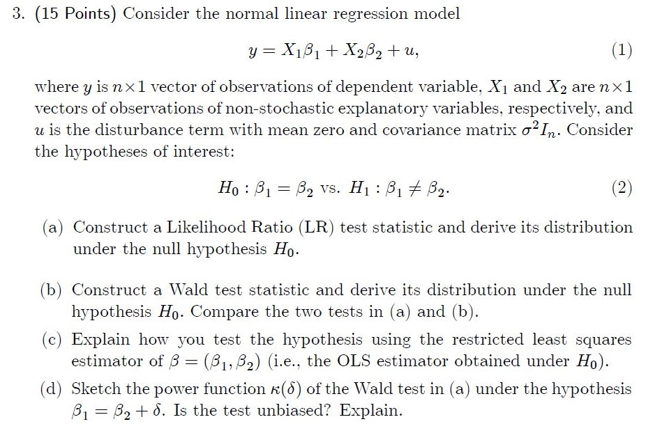 Consider the normal linear regression model. I | Chegg.com