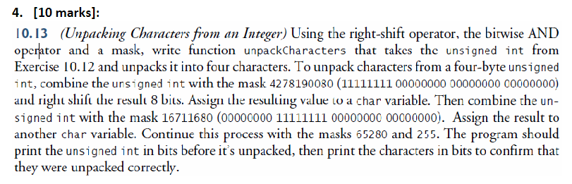 Solved 4. [10 marks]: 10.13 (Unpacking Characters from an | Chegg.com