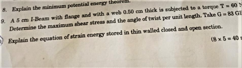 Solved 8. Explain the minimum potential energy theorem. 9. A | Chegg.com