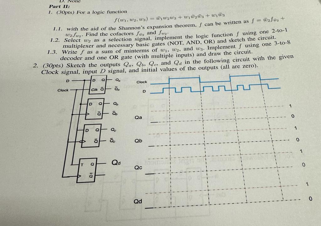 Solved Part II: 1. (3Opts) For a logic function | Chegg.com