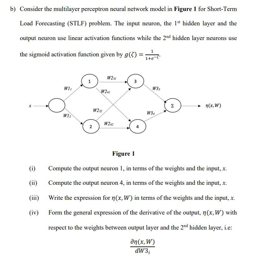 b) Consider the multilayer perceptron neural network | Chegg.com