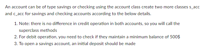 Solved An account can be of type savings or checking using | Chegg.com