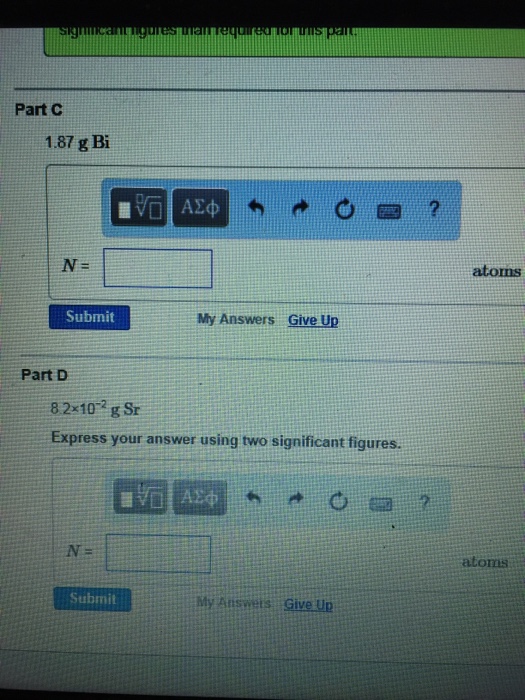 Solved Part C 1.87 g Bi Submit My Answers Give Up Part D 8 | Chegg.com