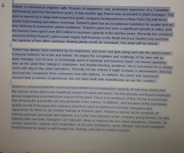 Solved 1. What does Robert need to do on a personal level, | Chegg.com