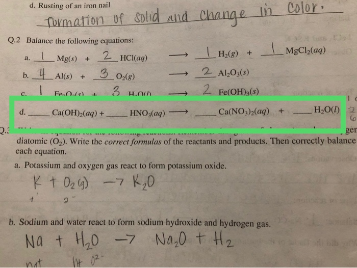 Solved Color d. Rusting of an iron nail change ih fmation of | Chegg.com