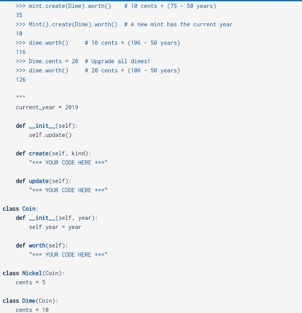 Solved OOP Q3: Mint Complete the Mint and Coin classes so | Chegg.com