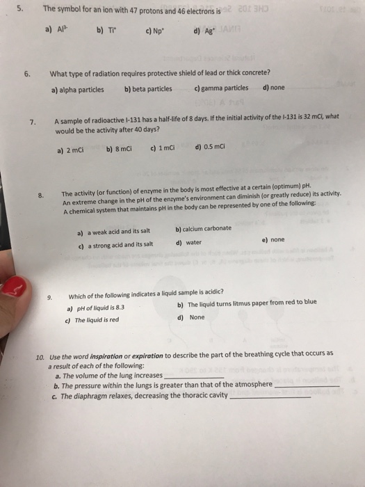 Solved 5. The symbol for an ion with 47 protons and 46 | Chegg.com