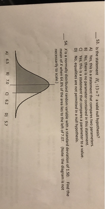 Solved 53. Is the statement H,:13 7 a valid null hypothesis? | Chegg.com