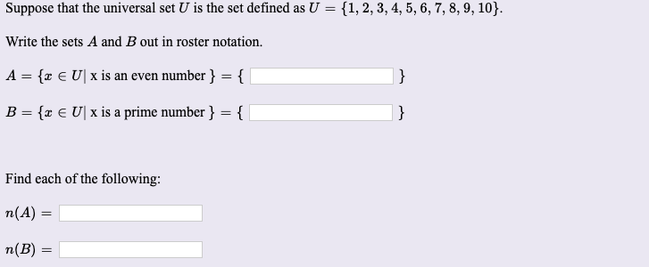 Solved Suppose that the universal set U is the set defined | Chegg.com