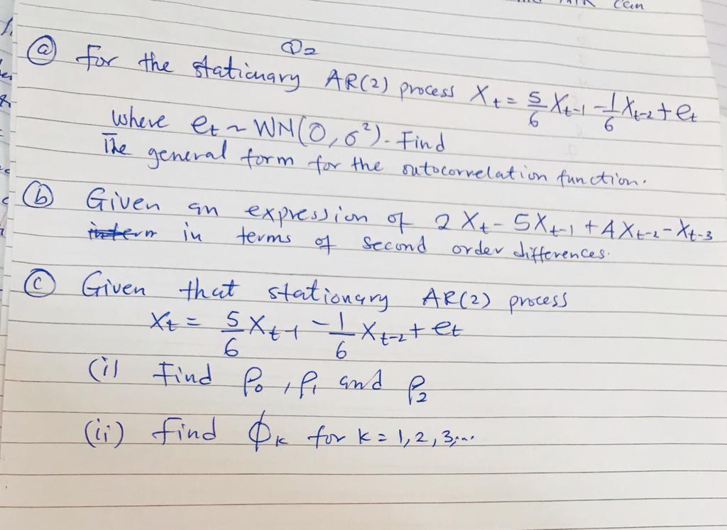 Solved (a) For the stationary AR(2) process | Chegg.com
