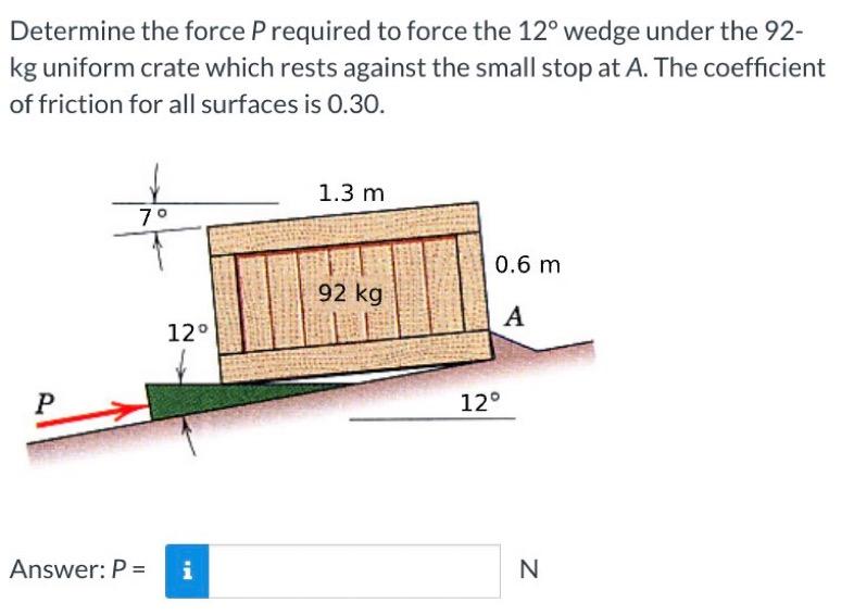 Solved Determine the force P required to force the 12∘ wedge | Chegg.com