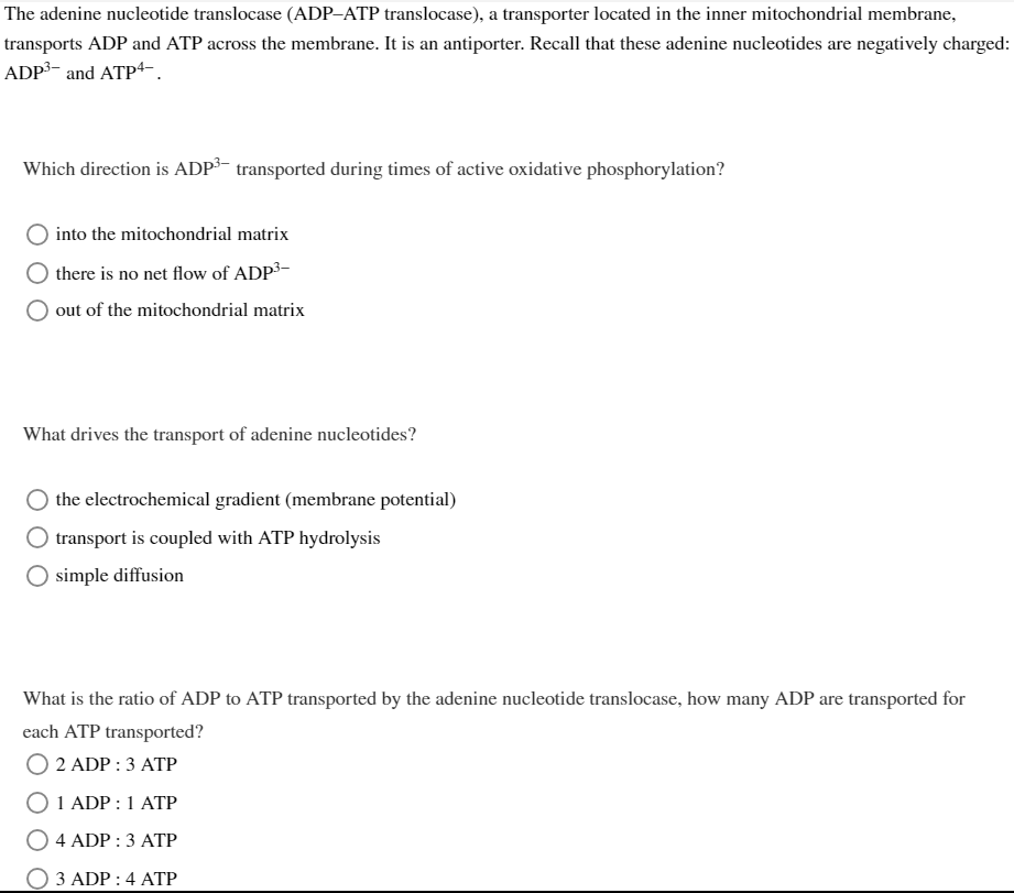 Solved The adenine nucleotide translocase (ADP-ATP | Chegg.com