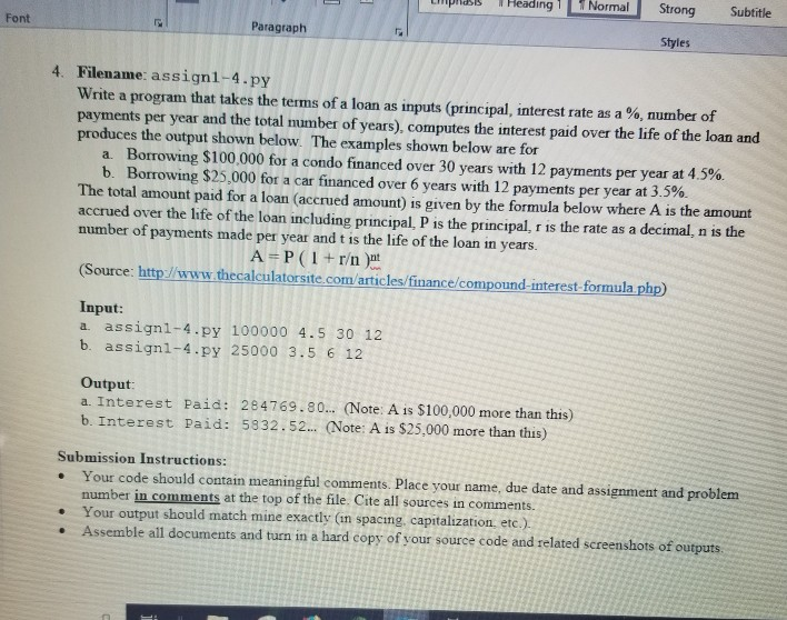 Solved Nt Paragtaph Styles 1 Filename Assign1 1 Py Write A