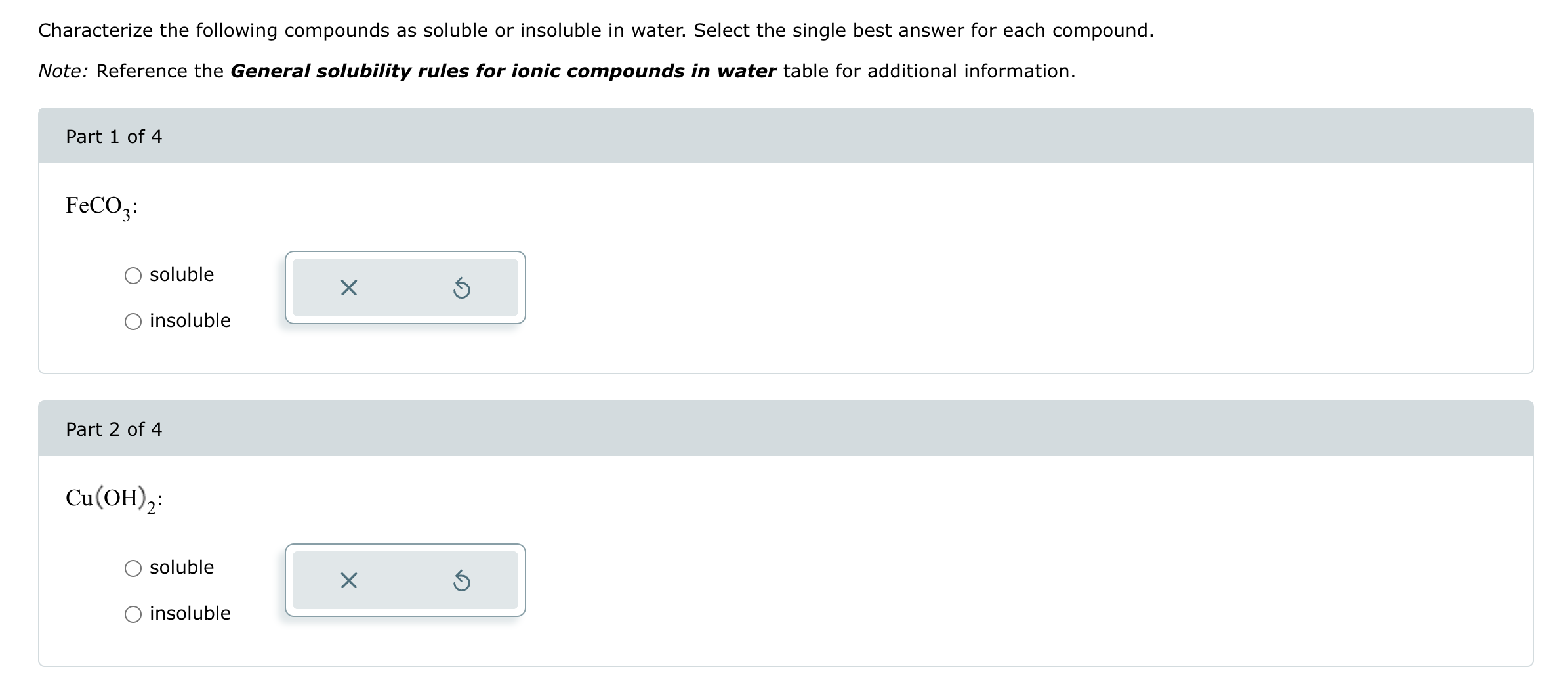 Solved Characterize the following compounds as soluble or | Chegg.com