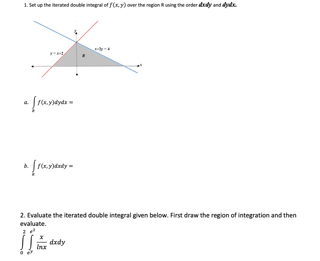 Solved 1. Set up the iterated double integral of f(x,y) over | Chegg.com