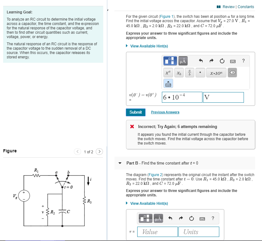 Solved u Review Constants For the given circuit (Figure 1), | Chegg.com